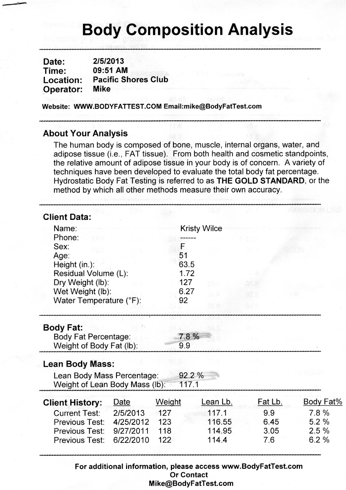 Ready in 5 (weeks): Body Composition Analysis (Hydrostatic BodyFat Testing)