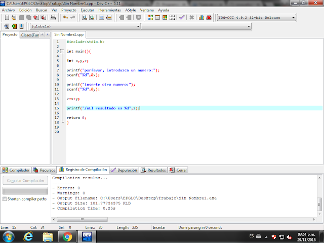 programar en lenguaje c, en dev-c++ : noviembre 2016