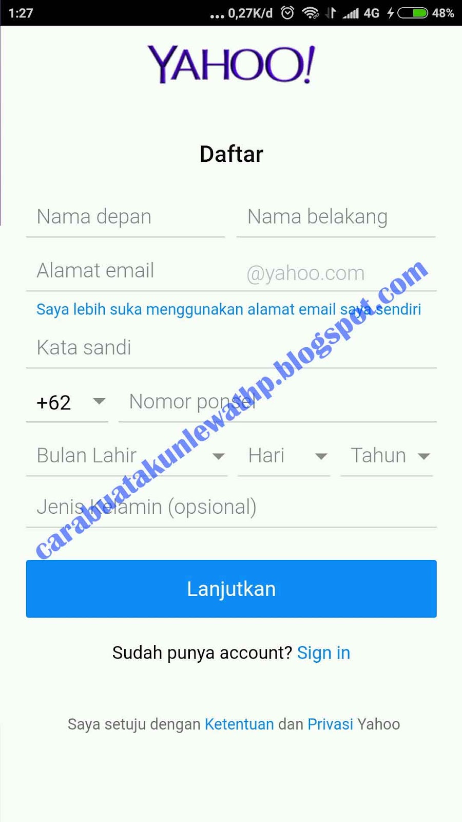 Buat Email Baru Di Yahoo Lewat HP Android - Cara Buat Akun Lewat HP