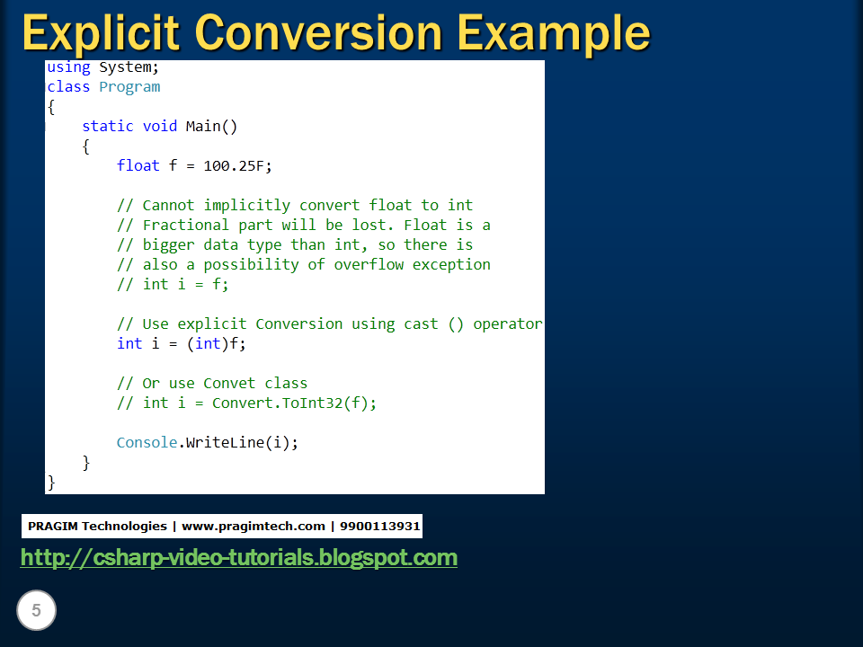 Sql server, .net and c# video tutorial: Part 7 - Datatype conversions in C#