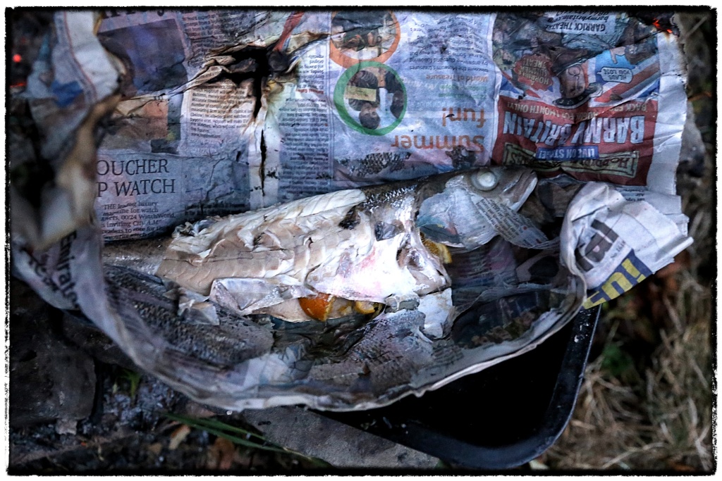 On the barbeque: fish in newspaper - MsMarmiteLover