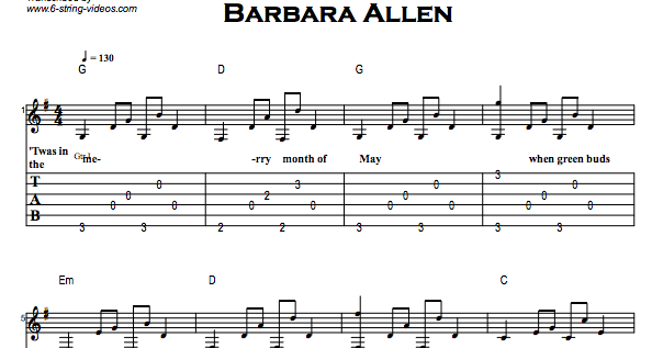 Guitar Tabs: Guitar Tabs And Song Sheets For: Barbara Allen