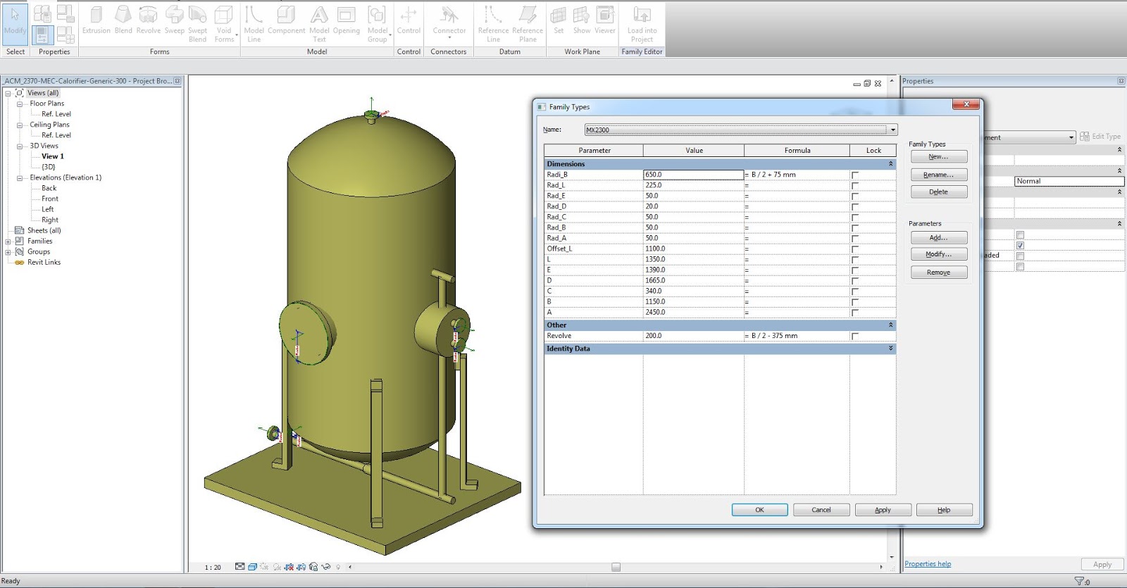 The BIM Data: Calorifier - Heat Exchanger (.rfa)