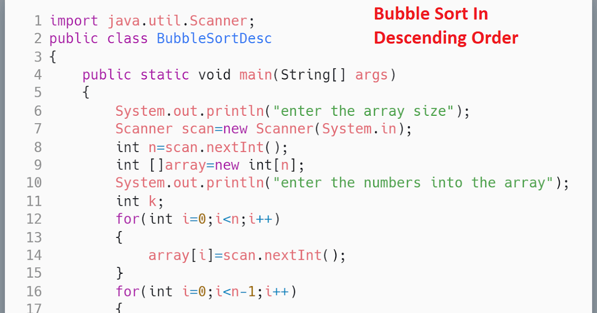 Bubble Sort Program To Sort Array In Descending Order Using Bubble 
