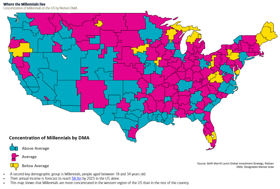 Concentration of millennials in the US - Vivid Maps