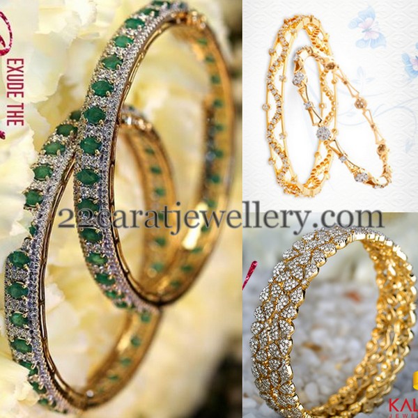 Thin Diamond Bangles with Emeralds - Jewellery Designs