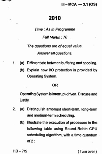 M.C.A. OS: Operating System Semester 2010 Utkal University Question ...