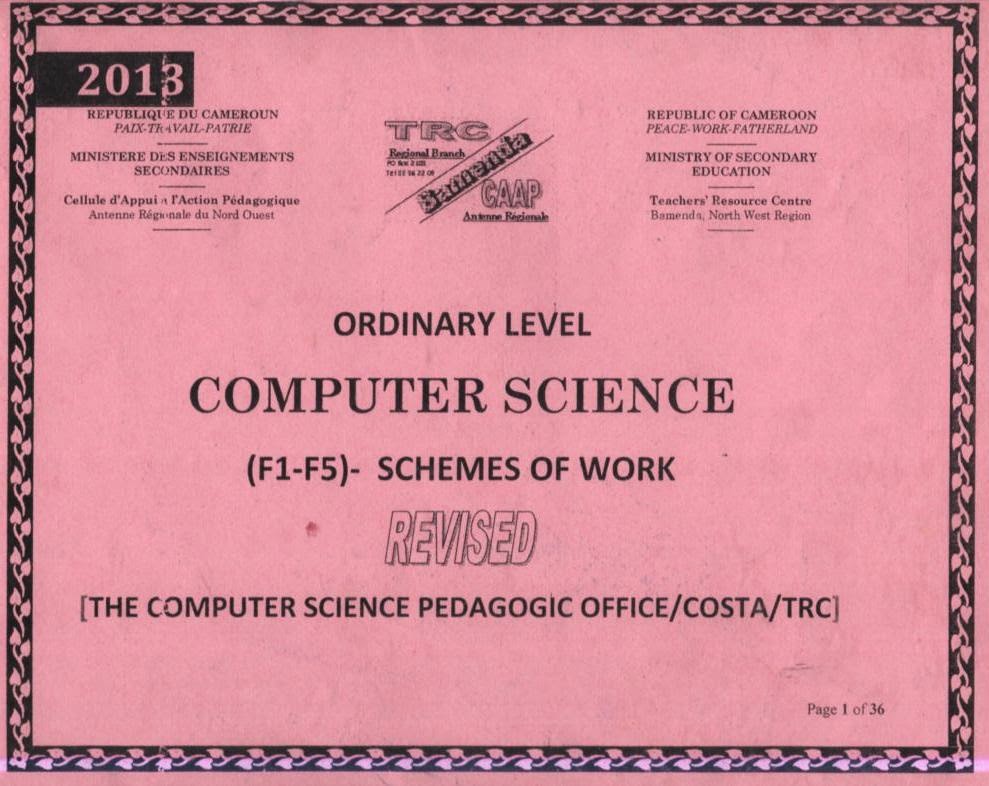 TOBBY VISION COMPUTERS : SCHEMES OF WORK ORDINARY LEVEL COMPUTER SCIENCE