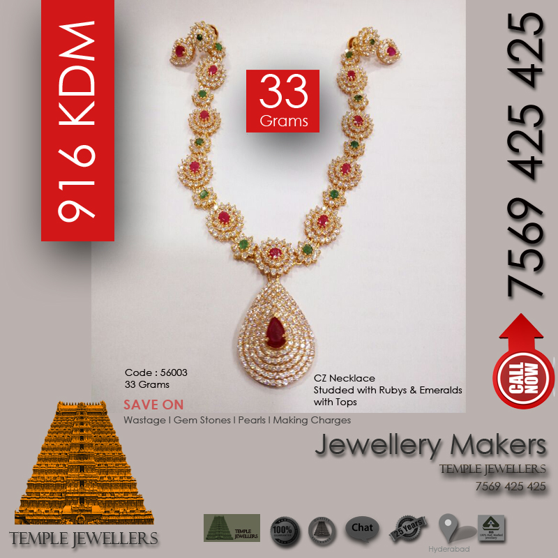 CZ Gold Necklace 916 KDM
