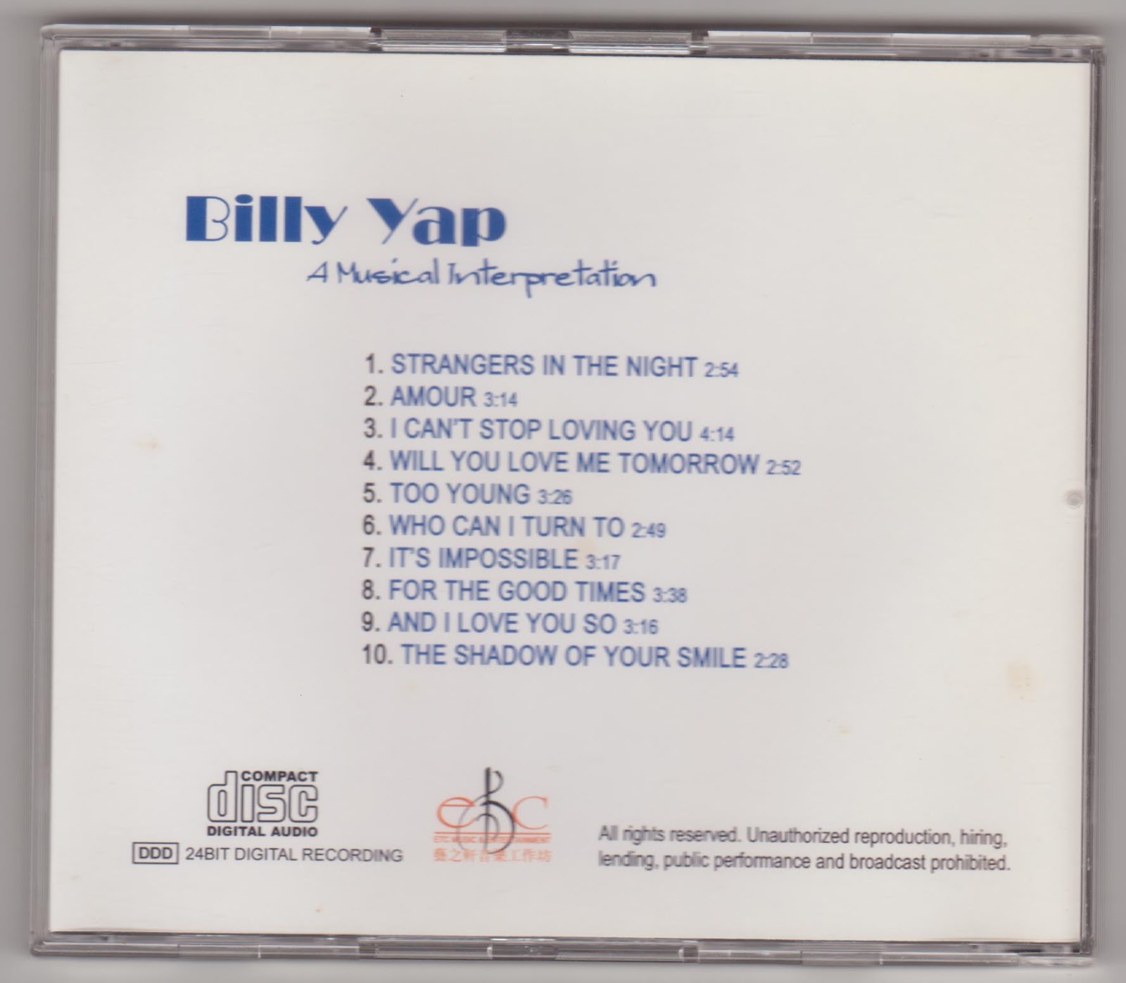 .: Tribute To Billy Yap: Sings Like Perry Como & Tony Bennett