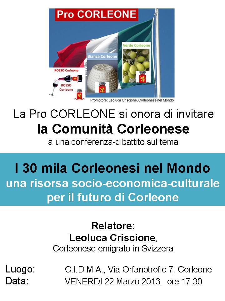 Città Nuove Corleone: I 30 mila corleonesi nel mondo...