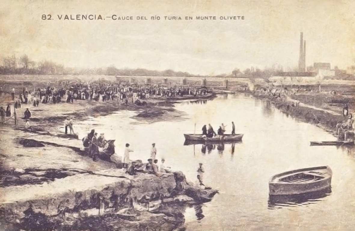 POSTALES DE VALENCIA: CAUCE DEL RÍO TURIA EN MONTEOLIVETE