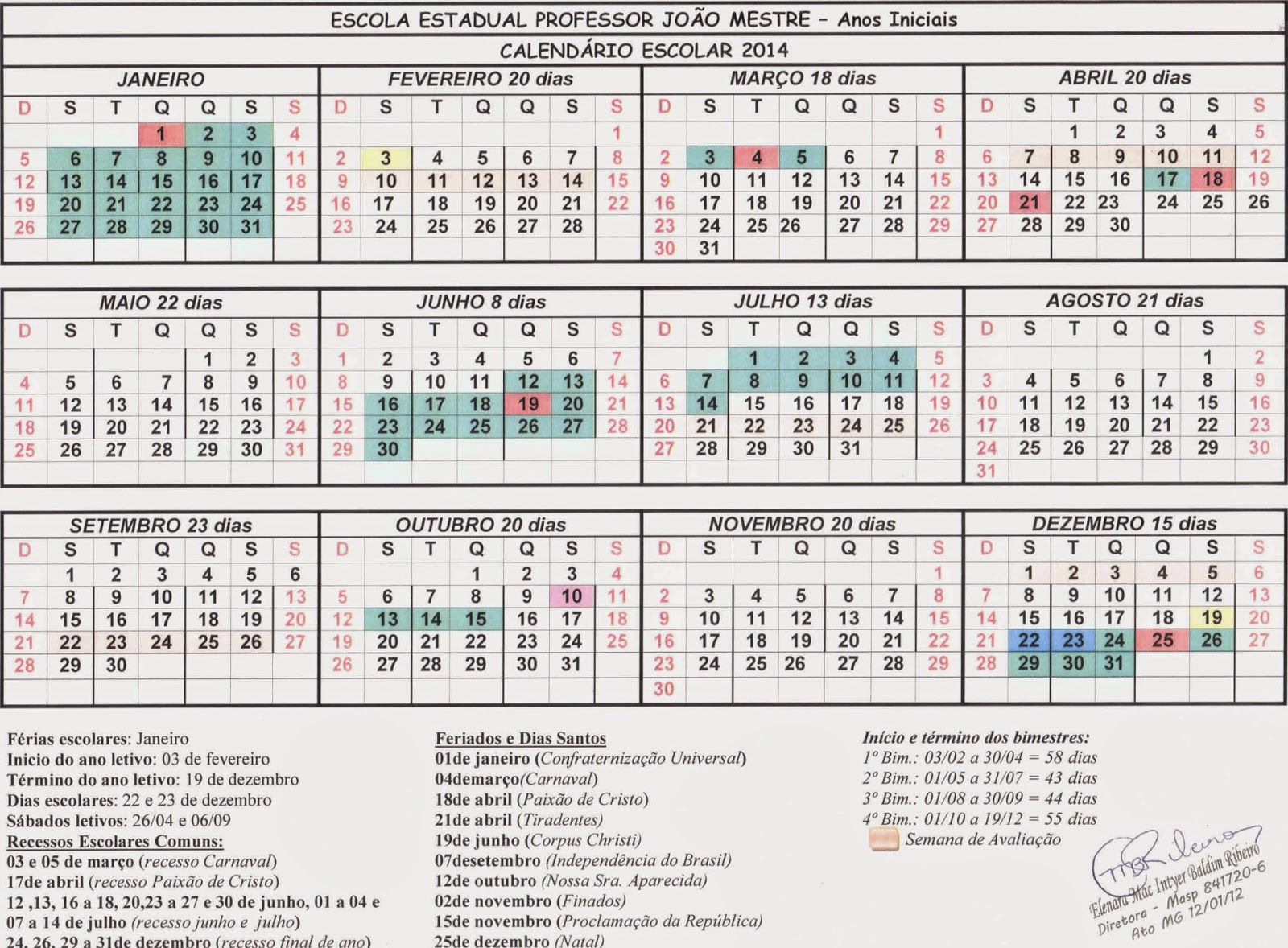 Blog da Escola João Mestre: Calendário Escolar e Quadro Curricular