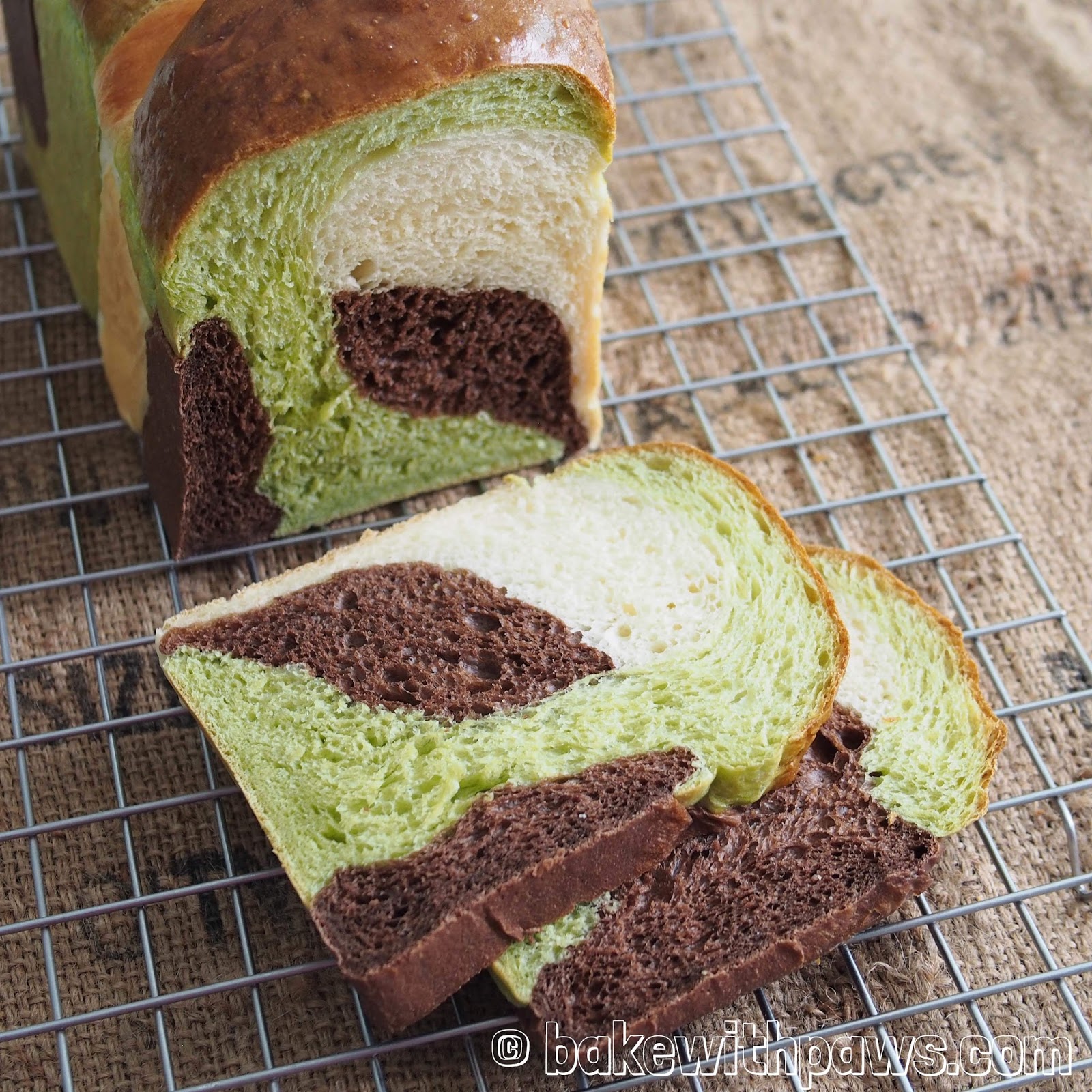 Pandan Chocolate Milk Loaf (Tangzhong Method) - BAKE WITH PAWS