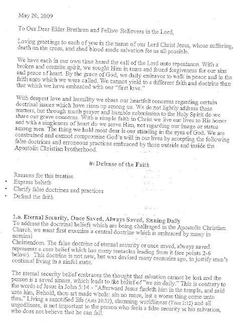 Apostolic Christian Church Elder Letter: This We Continue To Believe ...