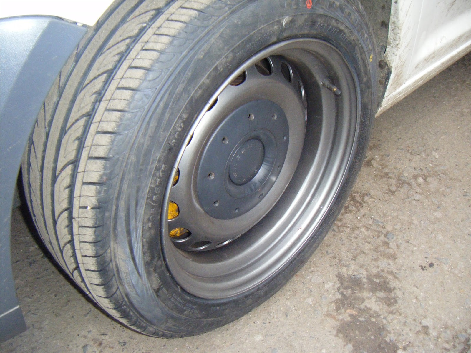 Volkswagen Caddy van lowered and banded steel wheels fitted.