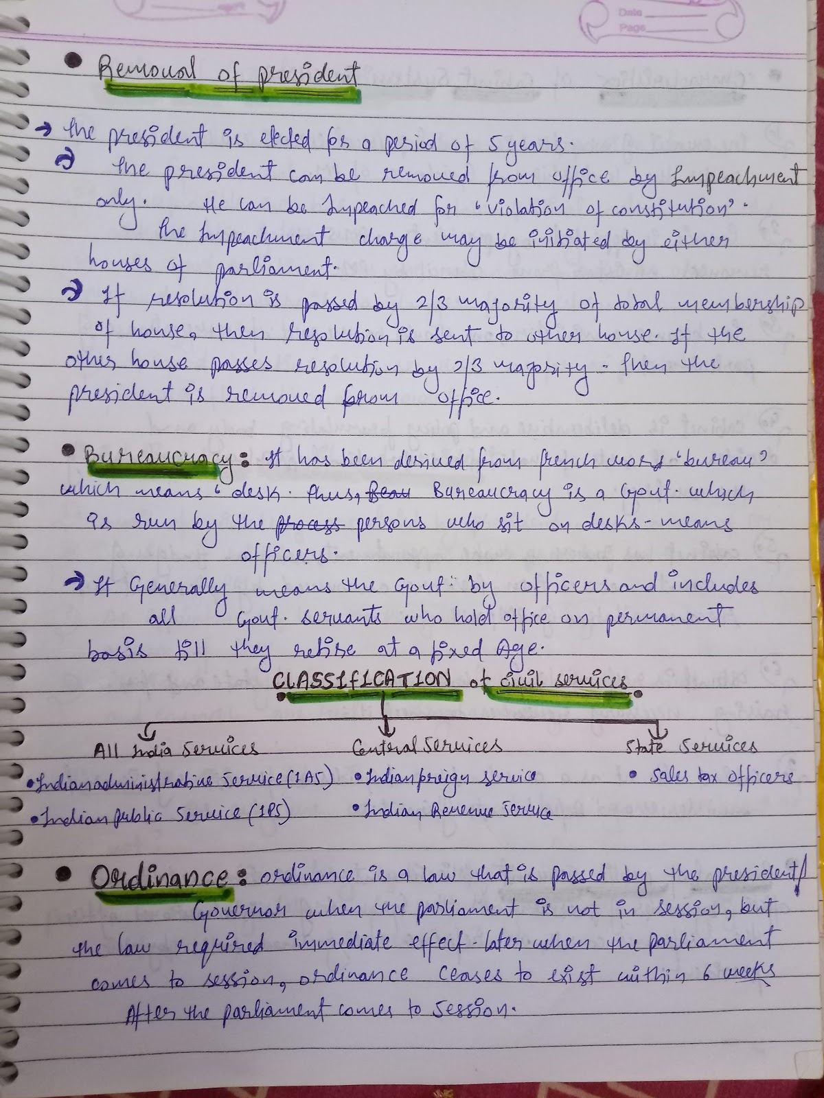 Handwritten Notes of Executive - Political Science - Class 11th ...