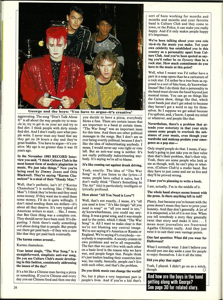 Top Of The Pop Culture 80s: Culture Club Record Magazine 1985