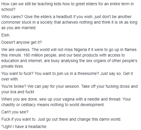 Facebook Post: Joy Isi Bewaji Shreds Nigerian Education System And ...