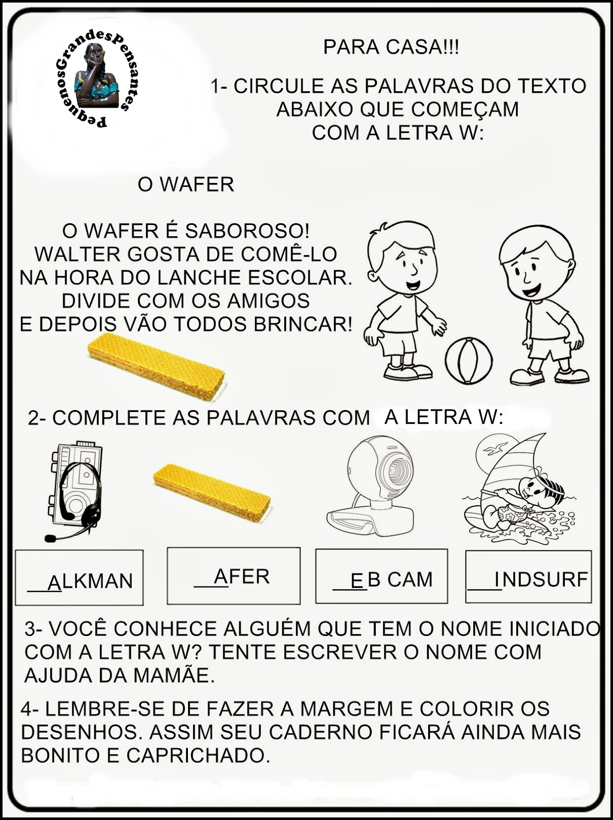 JORNAL PONTO COM: Atividades Inéditas - Família Silábica do W