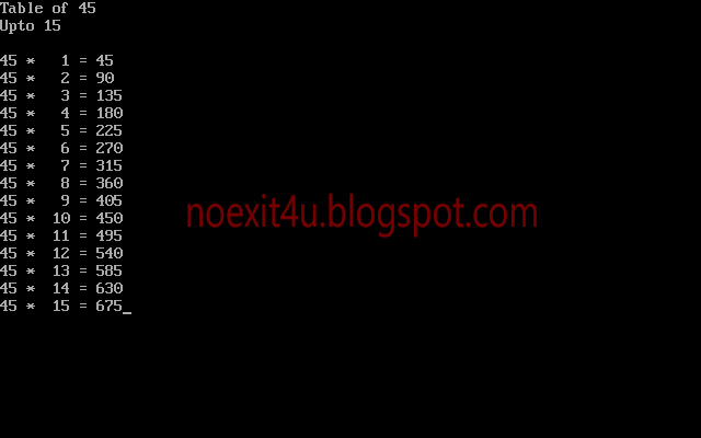 C Program To Print Table Of Any Number Upto N ~
