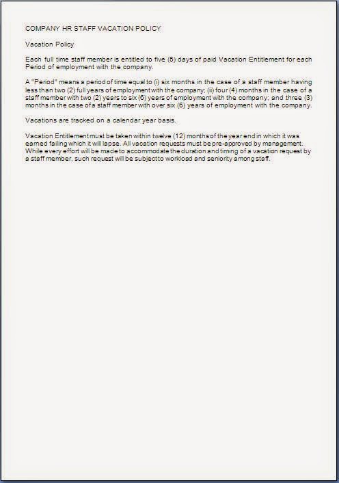 Employee Vacation Policy Sample