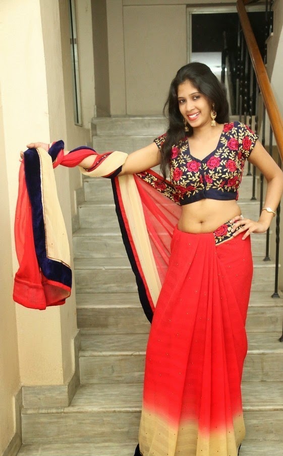 Dressing Below Navel Saree: Actress Navel Show In Red Saree Stills