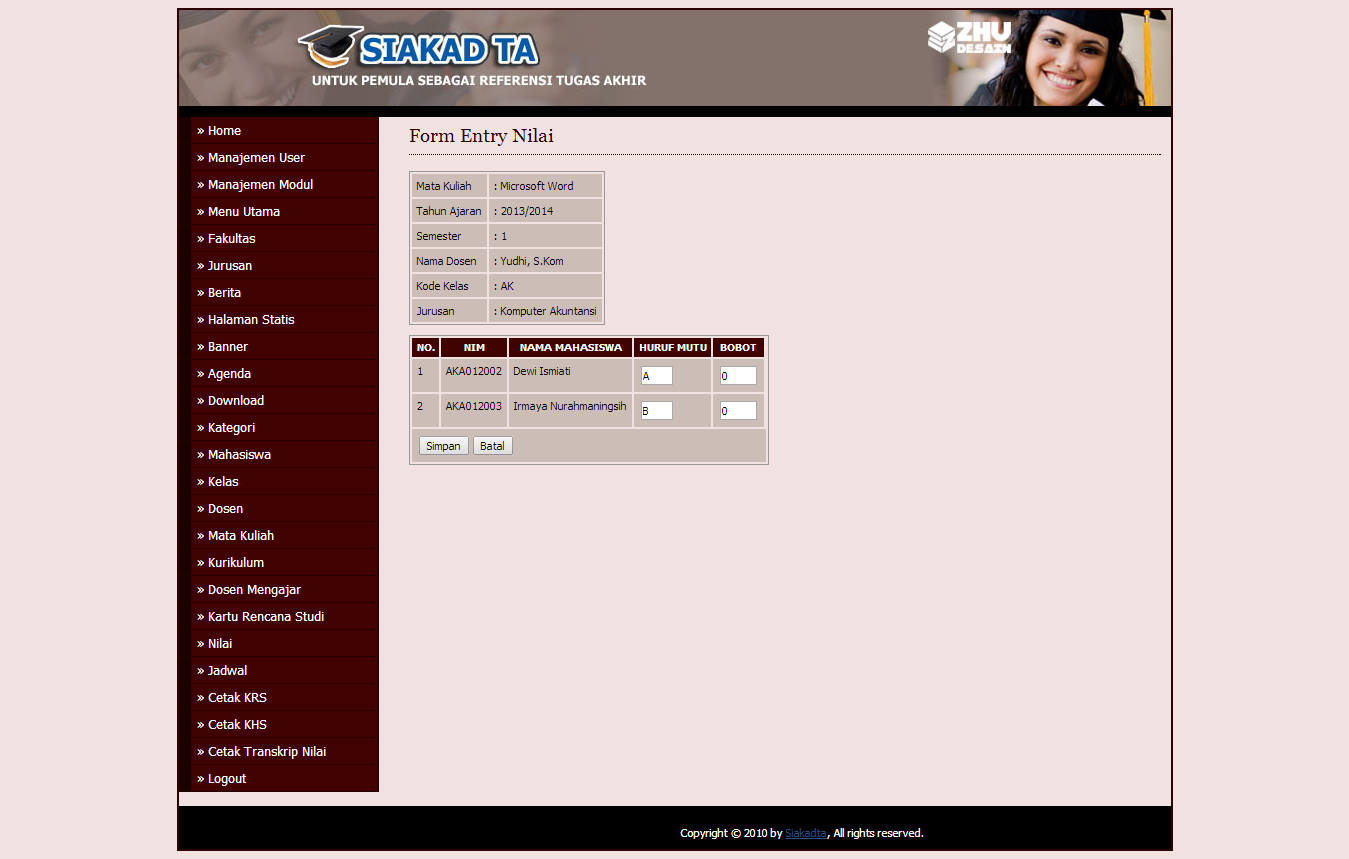 Aplikasi Sistem Informasi Akademik Berbasis PHP dan MySQL - Minan Code