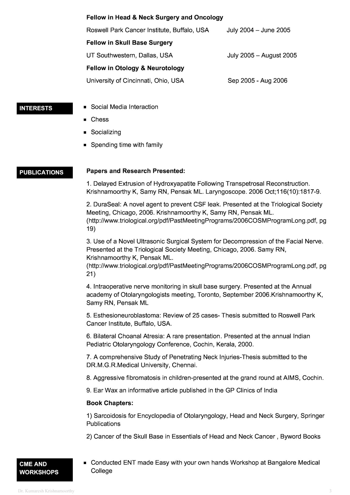 Dr Kumaresh ENT Clinic: CV of Dr Kumaresh - Senior Consultant Dr ...