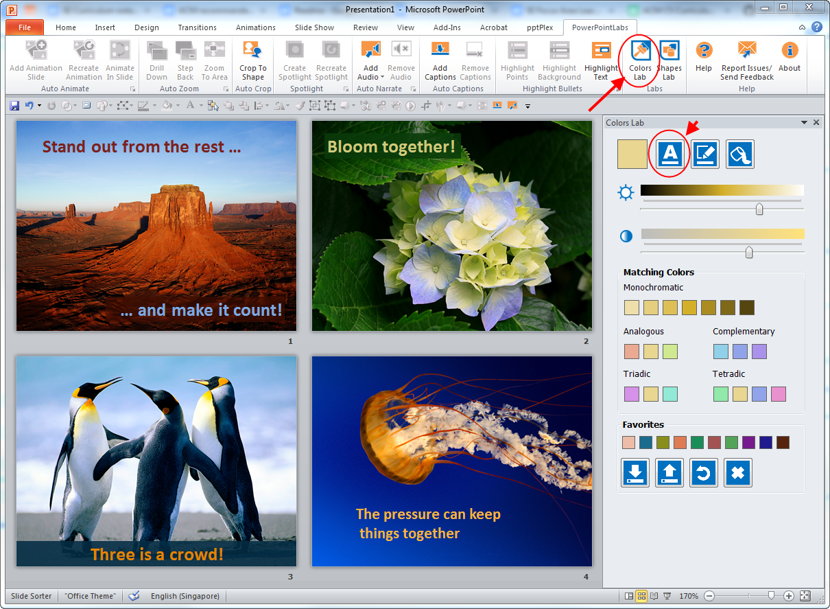PowerPoint Labs: Pick a text color that matches the images in your slide