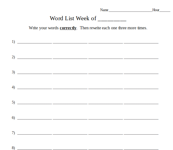 Freebie Friday: Spelling/Vocabulary Word List Form | Kovescence of the Mind