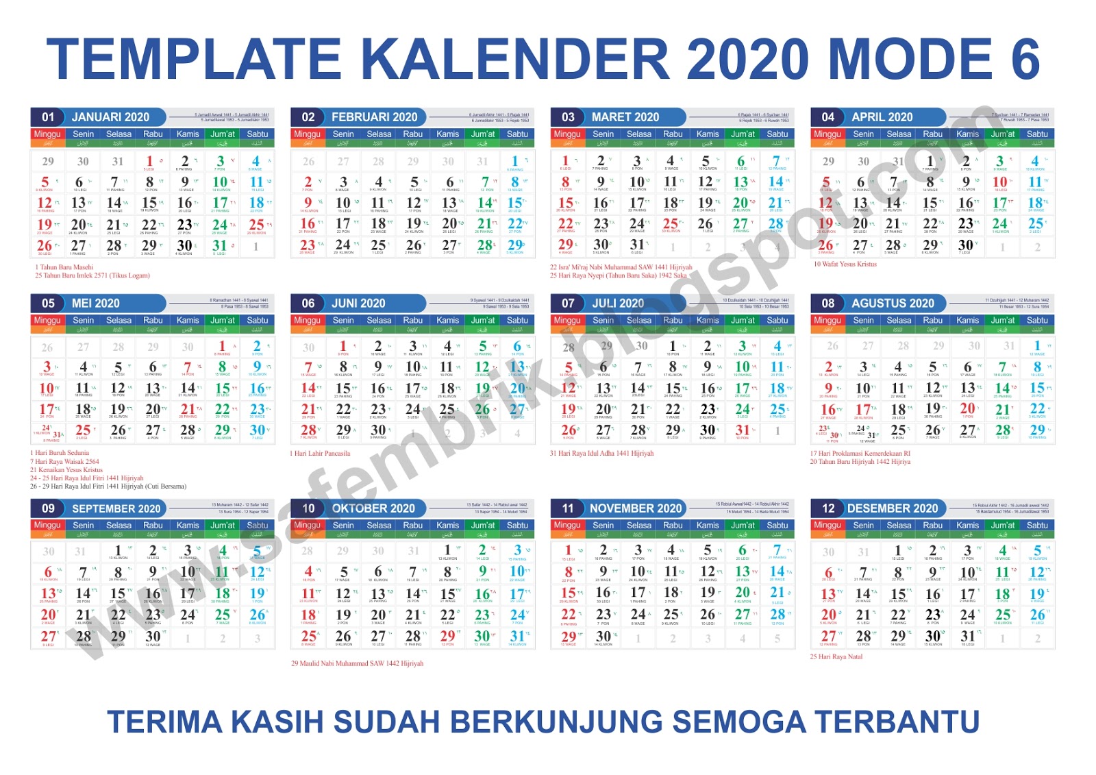 Download Template Kalender 2020 Format Coreldraw Lengkap Hijriyah Dan ...