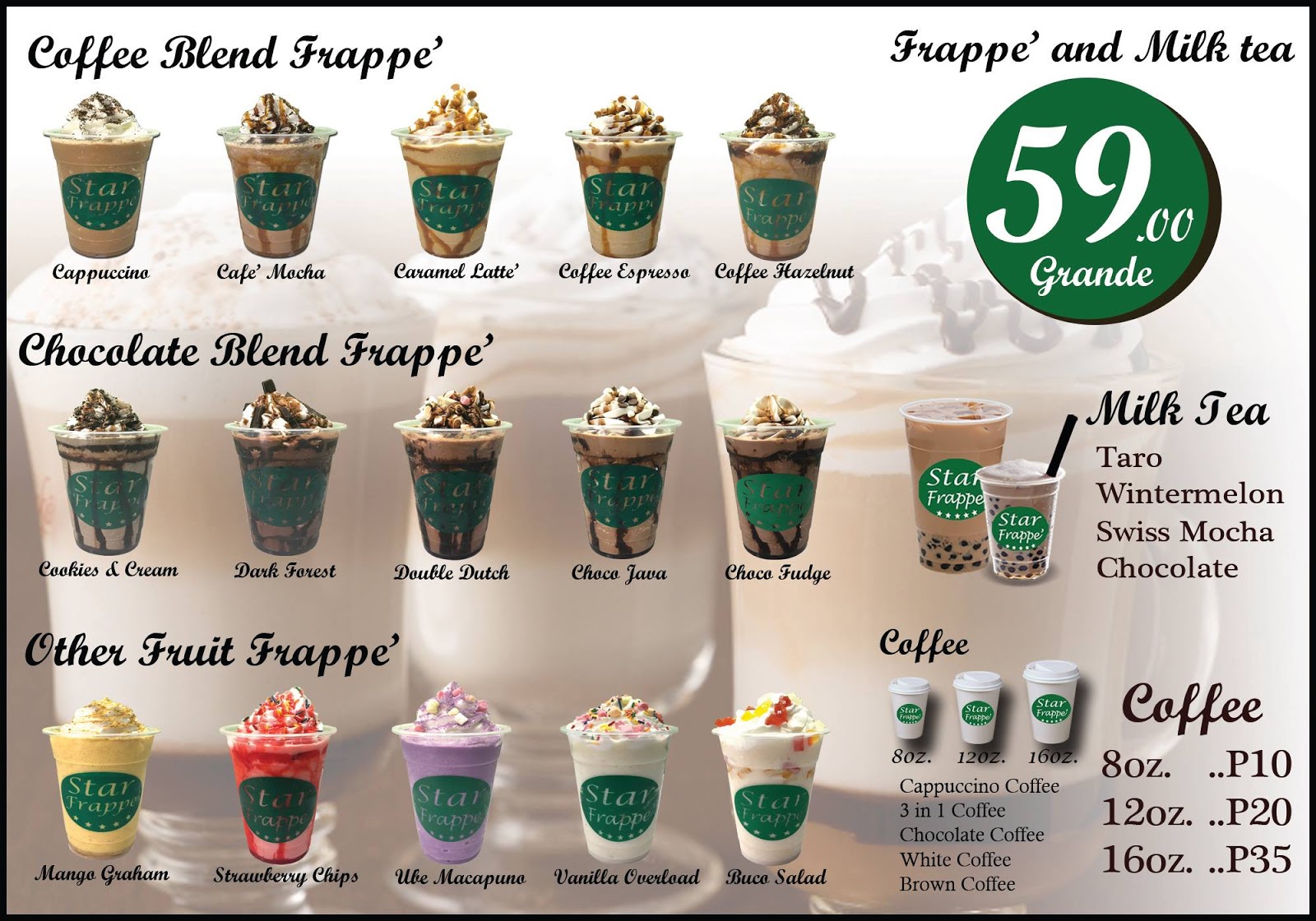How to franchise Star Frappe: Star Frappe Menu