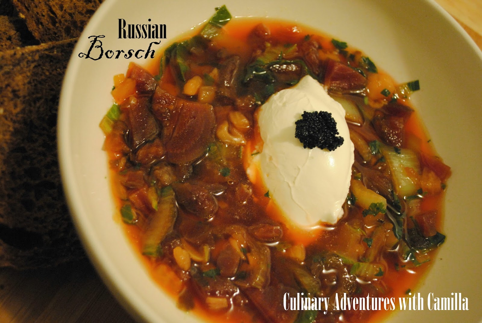 Russia: Rustic Borsch with Caviar (Root Veggie Soup)