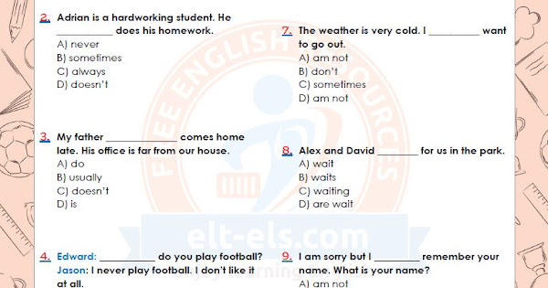 The simple present tense multiple choice test | www.elt-els.com