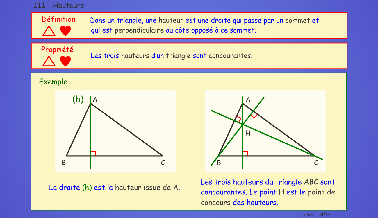 Cours de Maths 2015: CH 12 - Droites remarquables dans un triangle