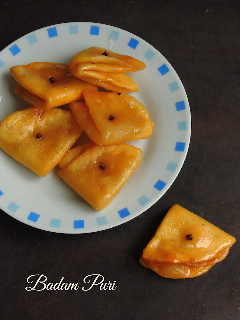 Priya's Versatile Recipes: Badam Puri/Sweet Almond Puri/Badam Poori
