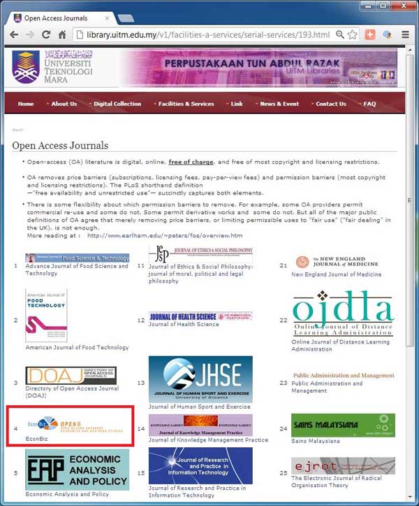 EconBiz : New list of Open Access Journals in UiTM Library website ...