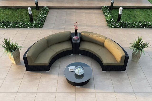 Modern Wicker Sectional Outdoor Sofa Sets: Curved Outdoor Sofa