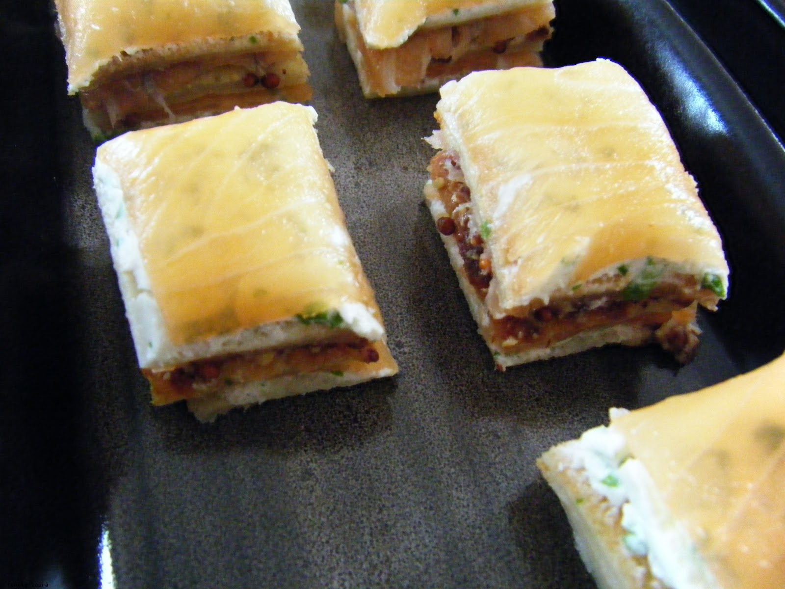 Salmon, Cream Cheese & Mustard Crêpe Canapés Cubes