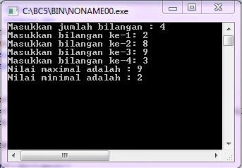 program c++ untuk menentukan bilangan max dan min