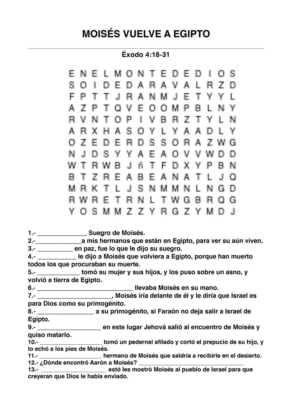 A la escuela Dominical: Sopa de letras - Moises