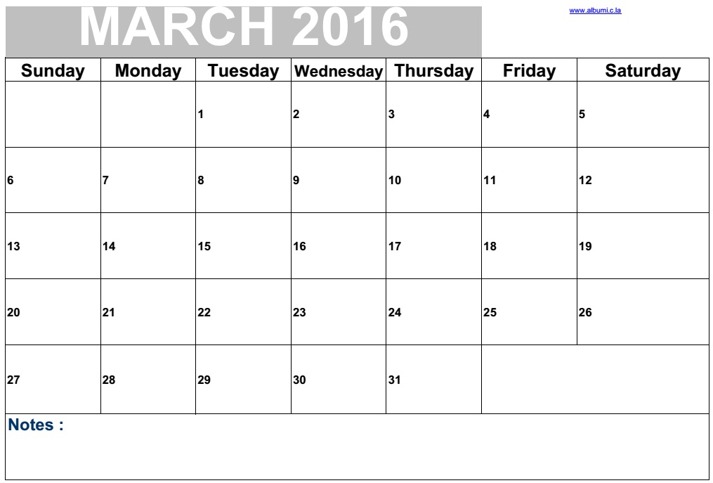 Blank Calendar Pages March