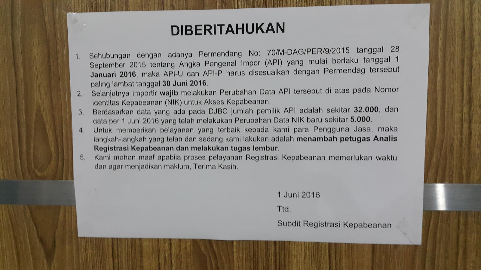 Kunjugan ke Dirjen Bea Cukai - NIK dan API Terblokir