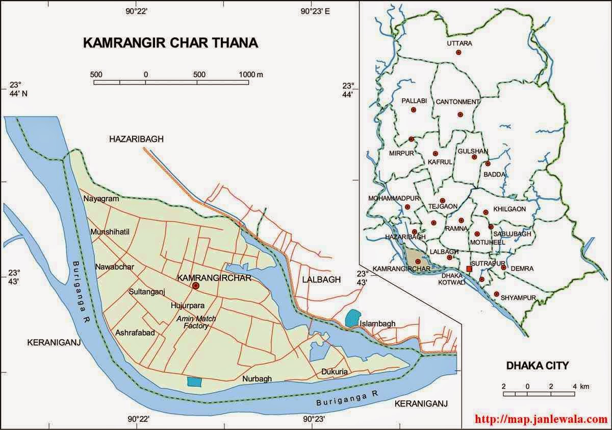 Kamrangir Char Thana Map, Dhaka District, Bangladesh