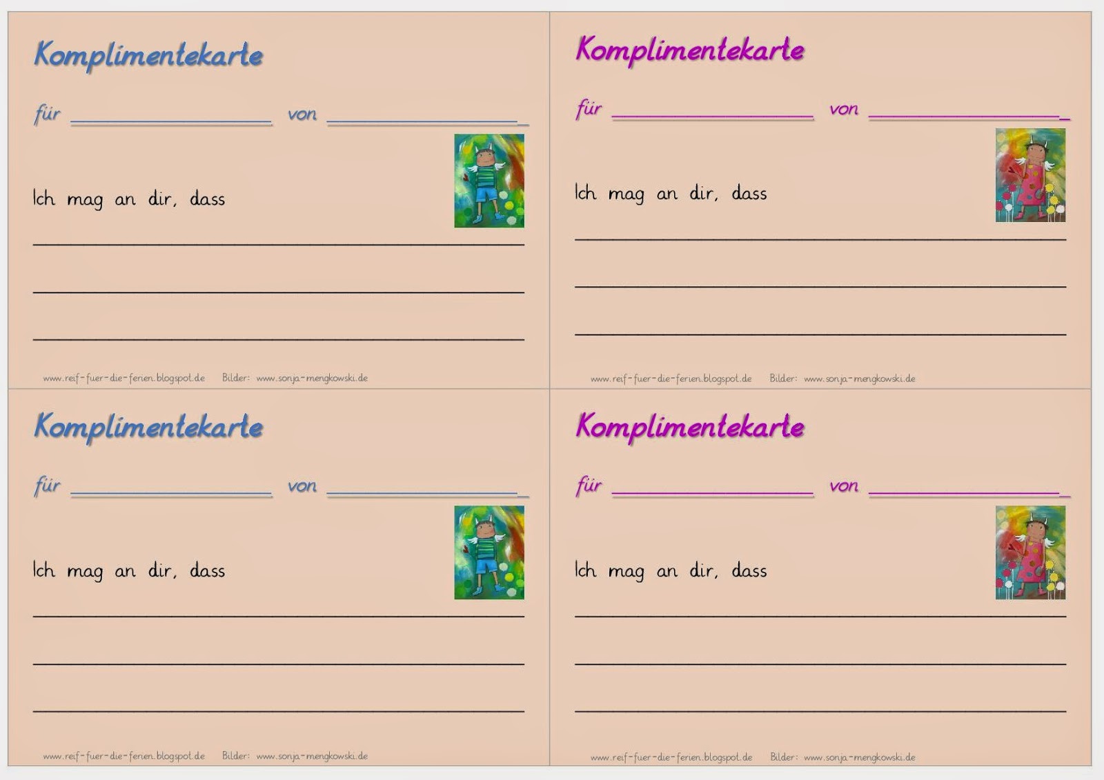 Reif für die Ferien: Komplimentekarten