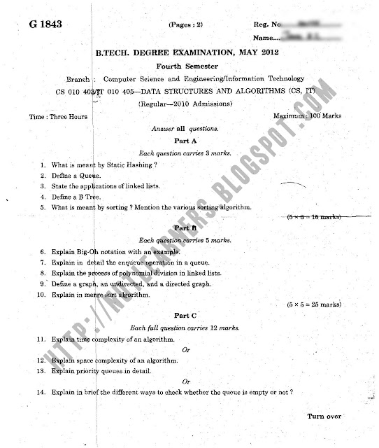 Data Structures and Algorithms (DS) - MG University Question Paper ...