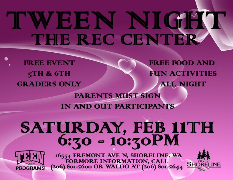 Shoreline Area News: Tween Night at the Rec Center Saturday