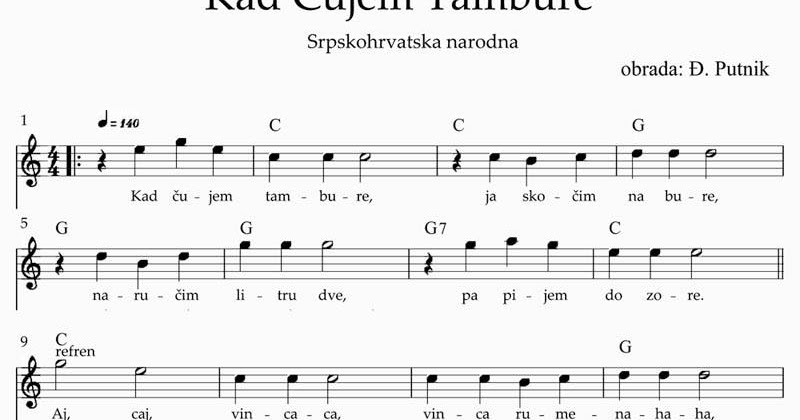 NOTE | DOMACE I STRANE: KAD ČUJEM TAMBURE NOTE AKORDI TEKST