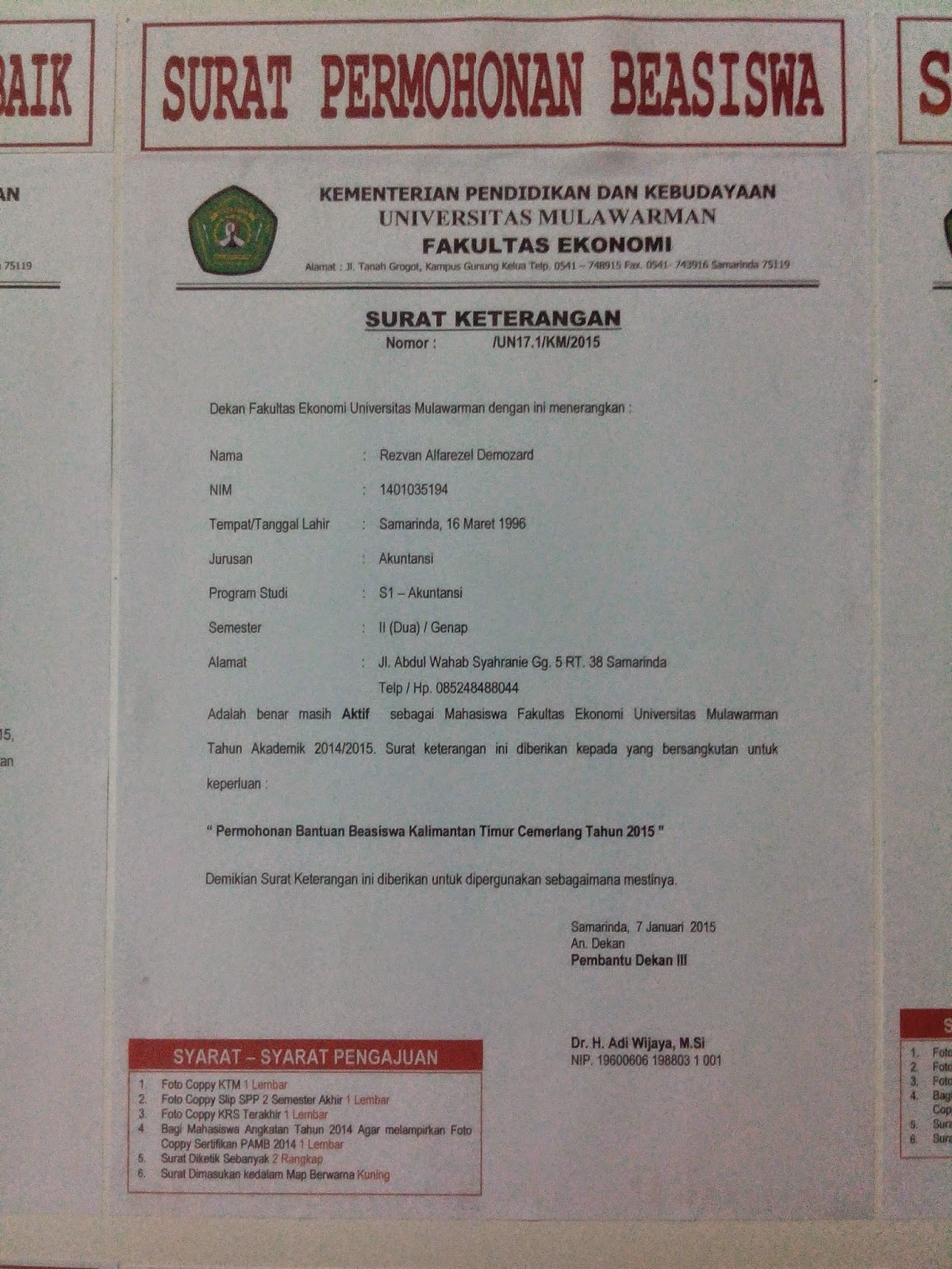 Contoh Surat penting ~ BEM FEB Unmul
